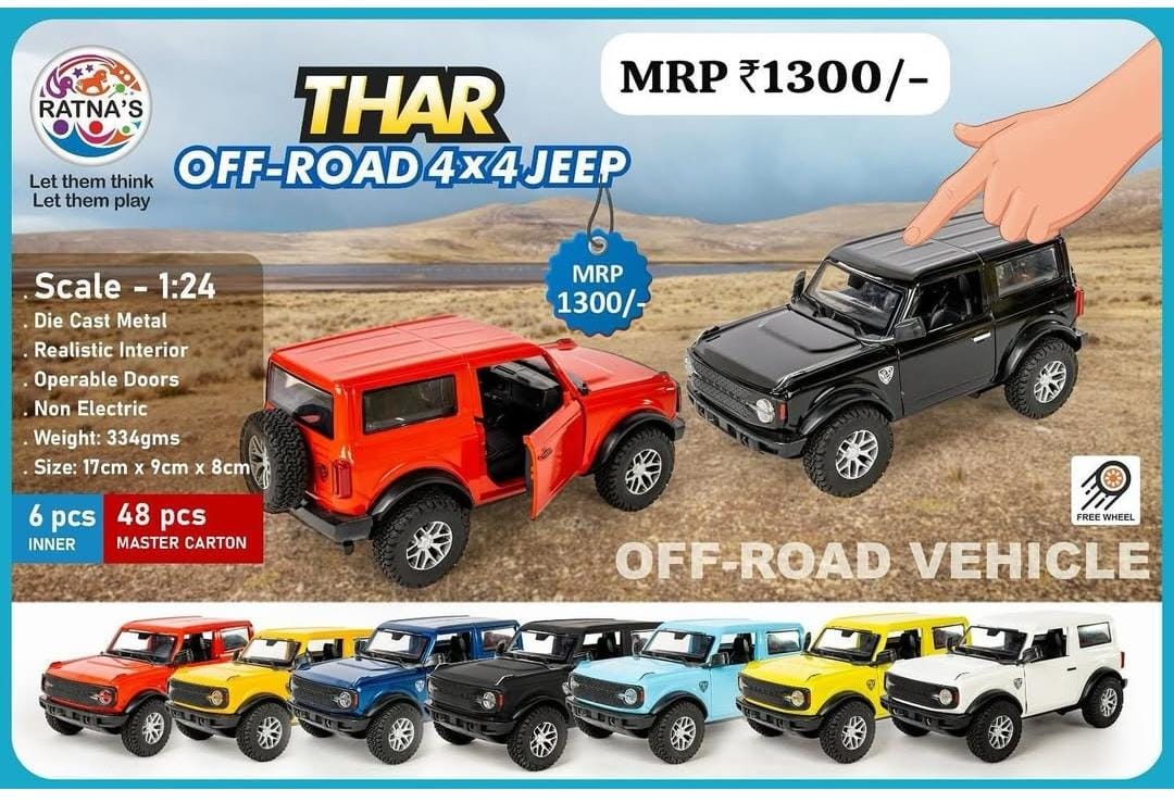 Ratna's Thar Off-Road 4 x 4 Jeep Die Cast Vehicle - Multicolor - Assor – Kidsinfy.in