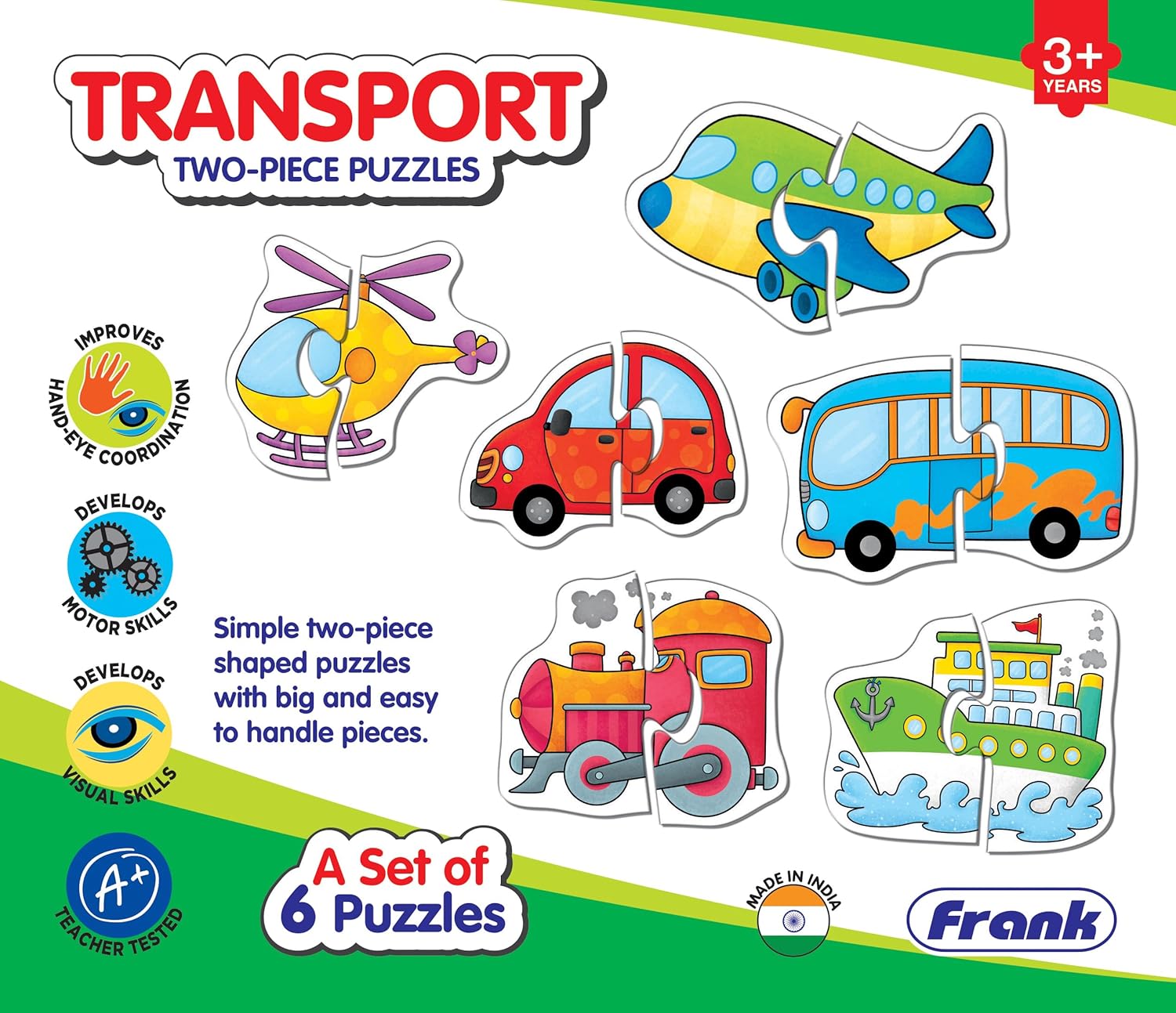 Frank Transport Puzzles - A Set of 6 Two-Piece Shaped Jigsaw Puzzle for ...