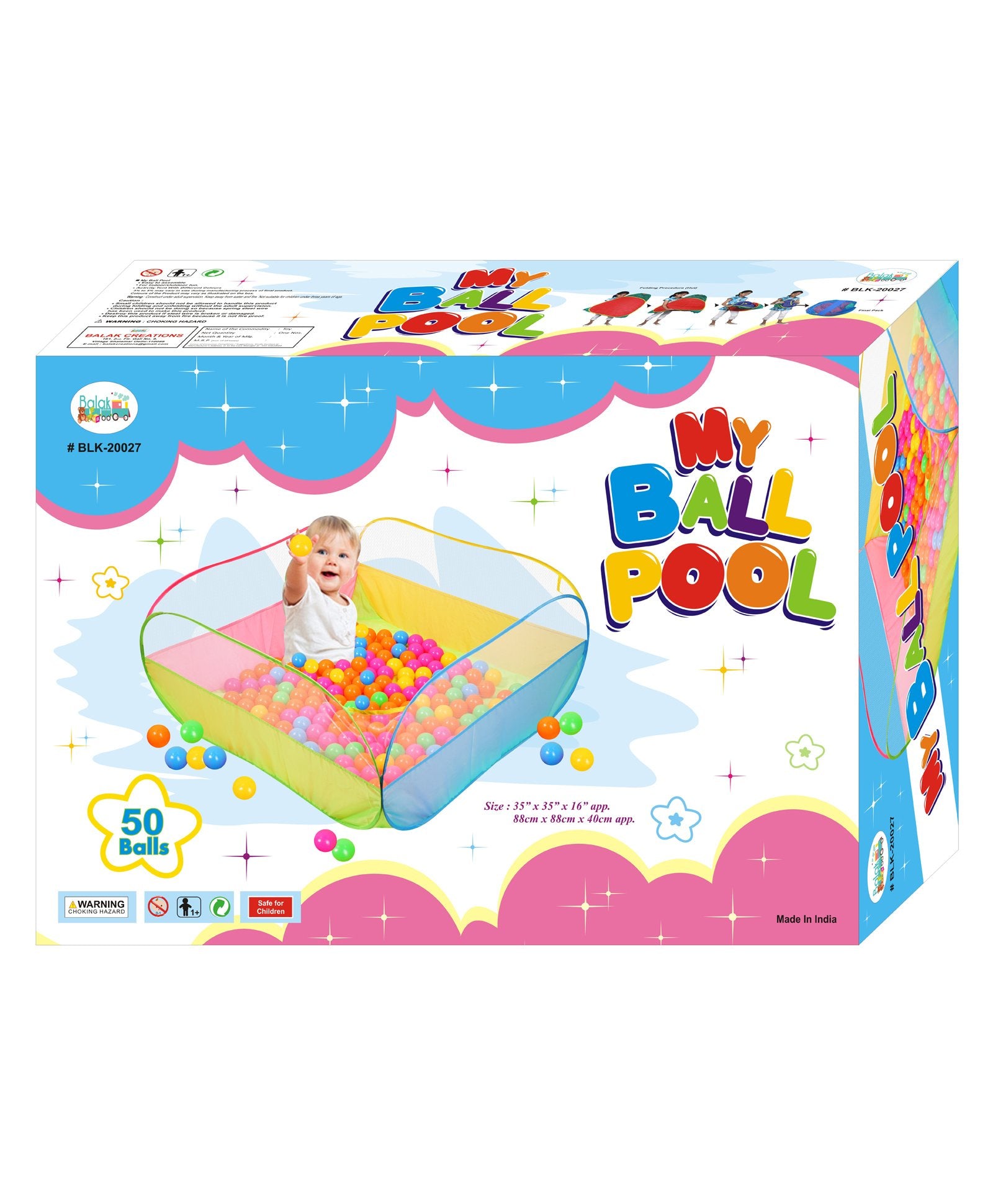 Square Ball Pool With 50 Balls - Multicolor – Kidsinfy.in