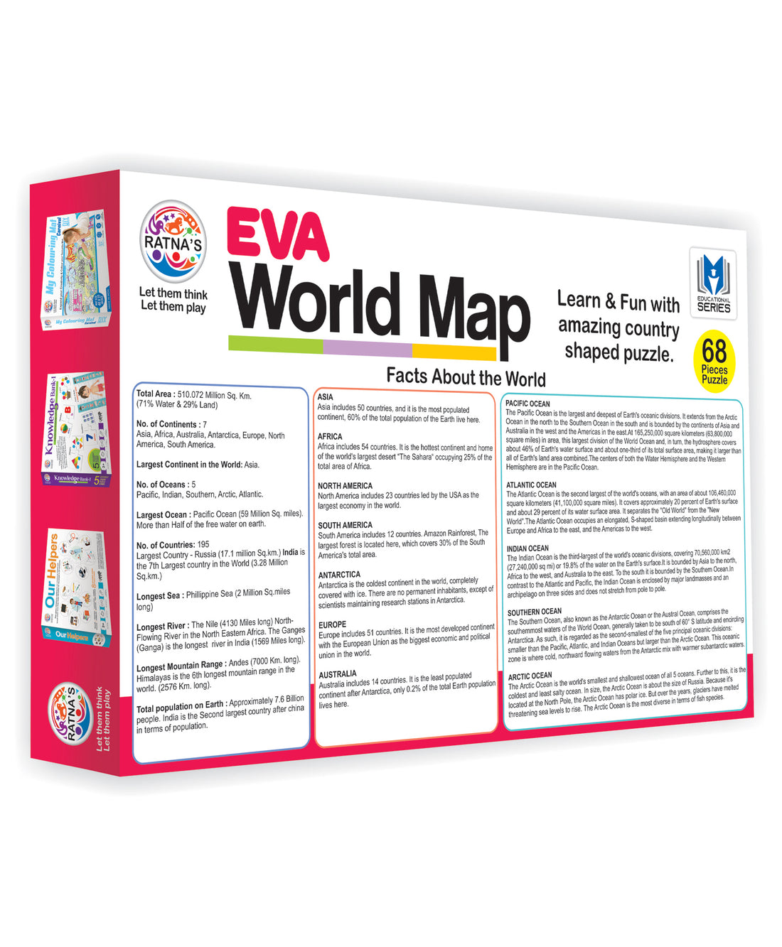 Ratnas EVA World Map Puzzle Multi colour - 68 Pieces – Kidsinfy.in