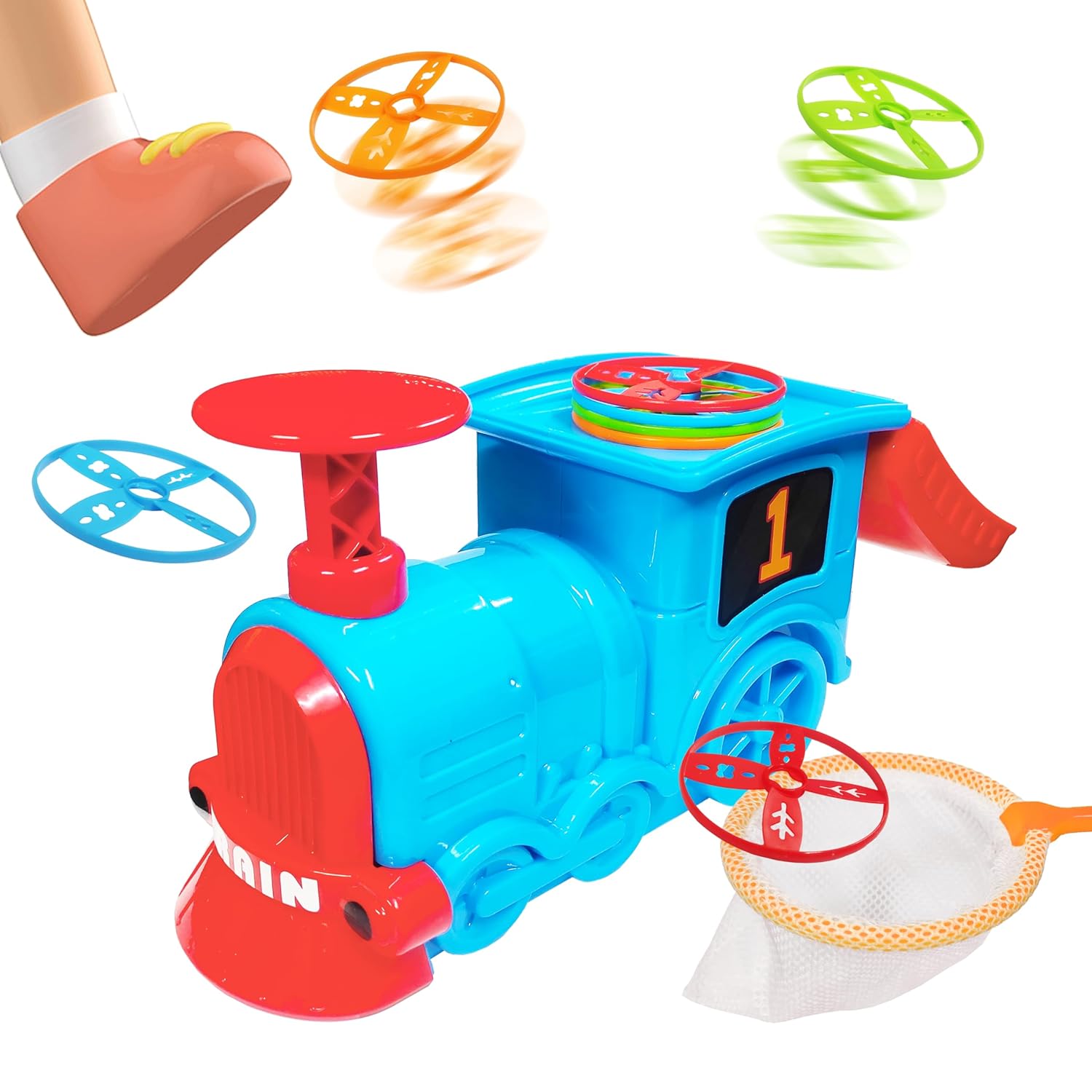 Train Flying Disc Launcher Toy for Kids and Adults with 8 Discs, 2 ...